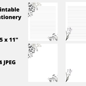 Printable Black & White Floral Stationery, Digital Letter Writing Paper ...