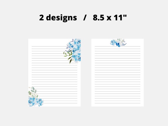 Printable Blue Floral Stationery Rose Letter Writing Paper - Etsy