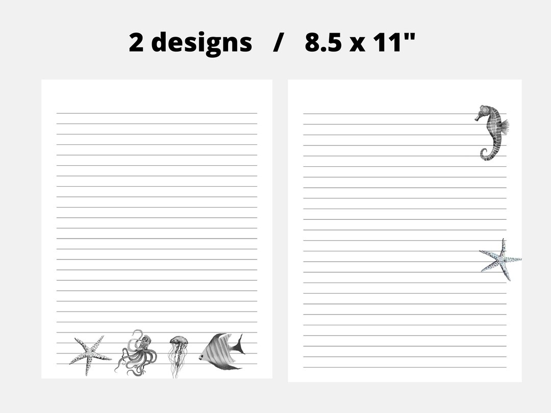 Sea Creature Printable Stationery, Ocean Life Letter Writing Paper, 8 ...