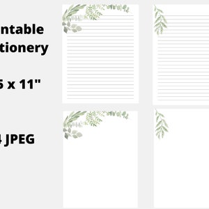 Greenery Printable Stationery, Digital Botanical Letter Writing Paper ...