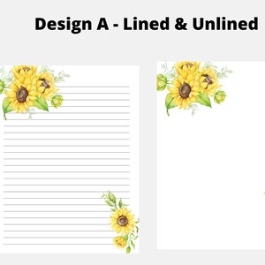 Printable Sunflower Letter Writing Paper, Floral Printable Stationery ...