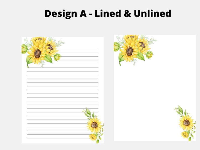 Printable Sunflower Letter Writing Paper, Floral Printable Stationery ...