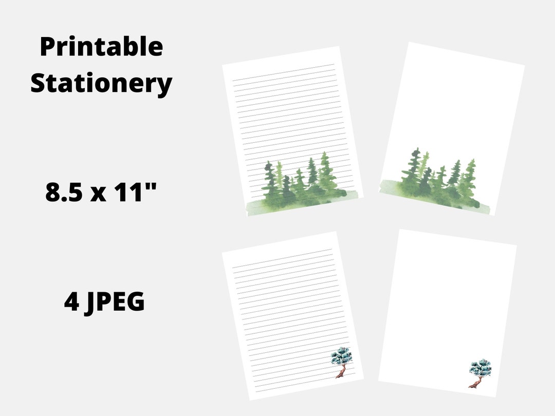 Green Forest Printable Stationery Paper, Digital Tree Note Paper ...