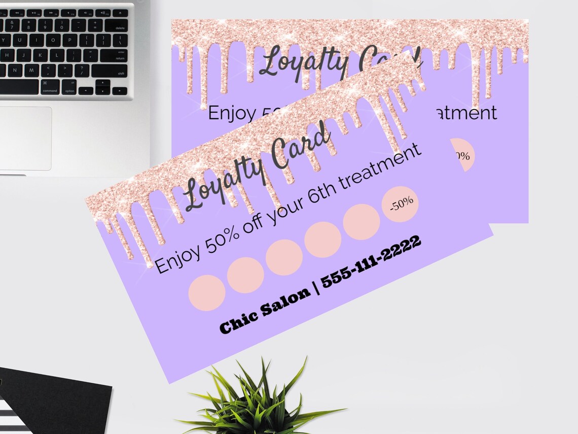 Purple Pink Glitter Editable Customer Loyalty Card Template, Printable ...