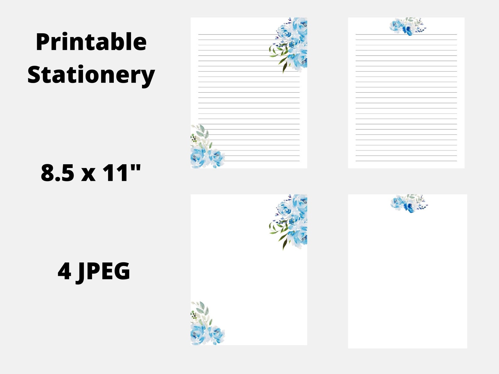 Printable Blue Floral Stationery Rose Letter Writing Paper - Etsy