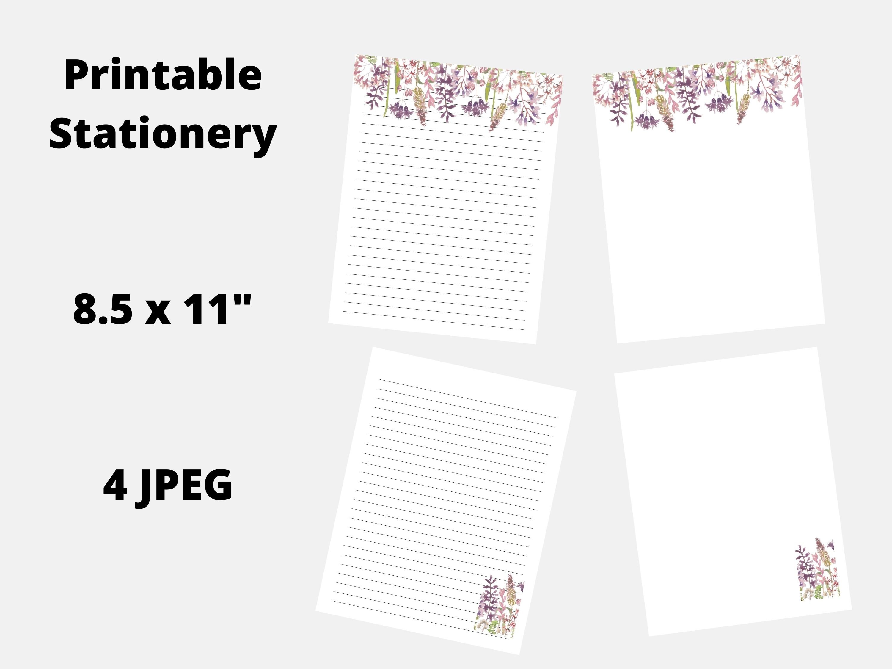Wild Flower Stationery Paper, Printable Writing Paper, Digital Purple ...