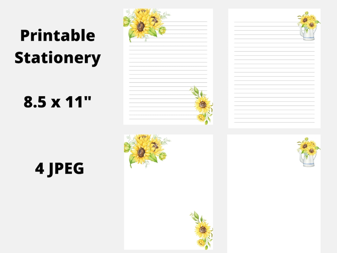Printable Sunflower Letter Writing Paper, Floral Printable Stationery ...