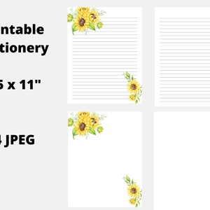 Printable Sunflower Letter Writing Paper, Floral Printable Stationery ...