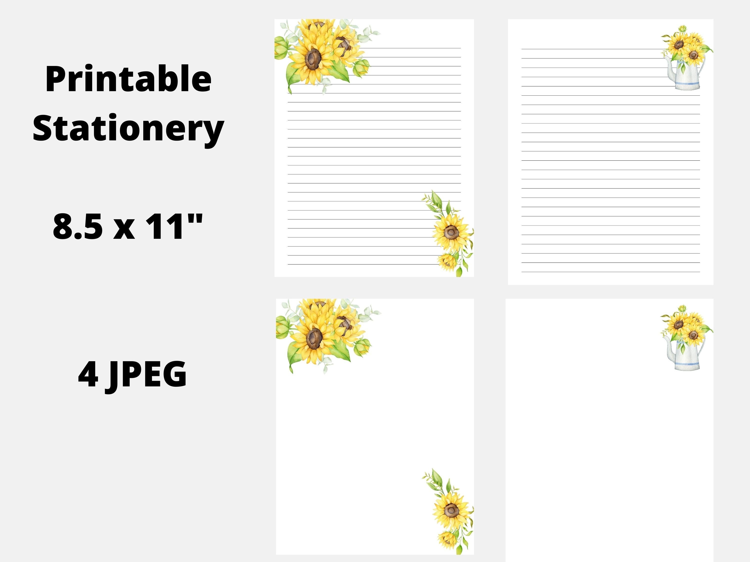 Printable Sunflower Letter Writing Paper, Floral Printable Stationery ...