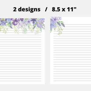 Purple Floral Printable Letter Writing Paper, Printable Stationery ...