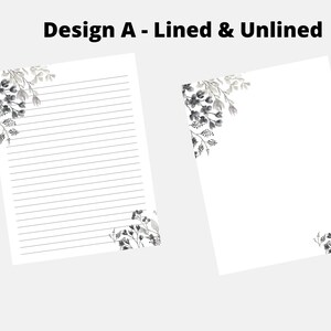 Printable Black & White Floral Stationery, Digital Letter Writing Paper ...