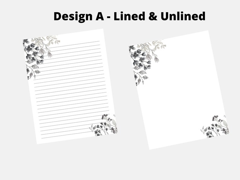 Printable Black & White Floral Stationery, Digital Letter Writing Paper ...