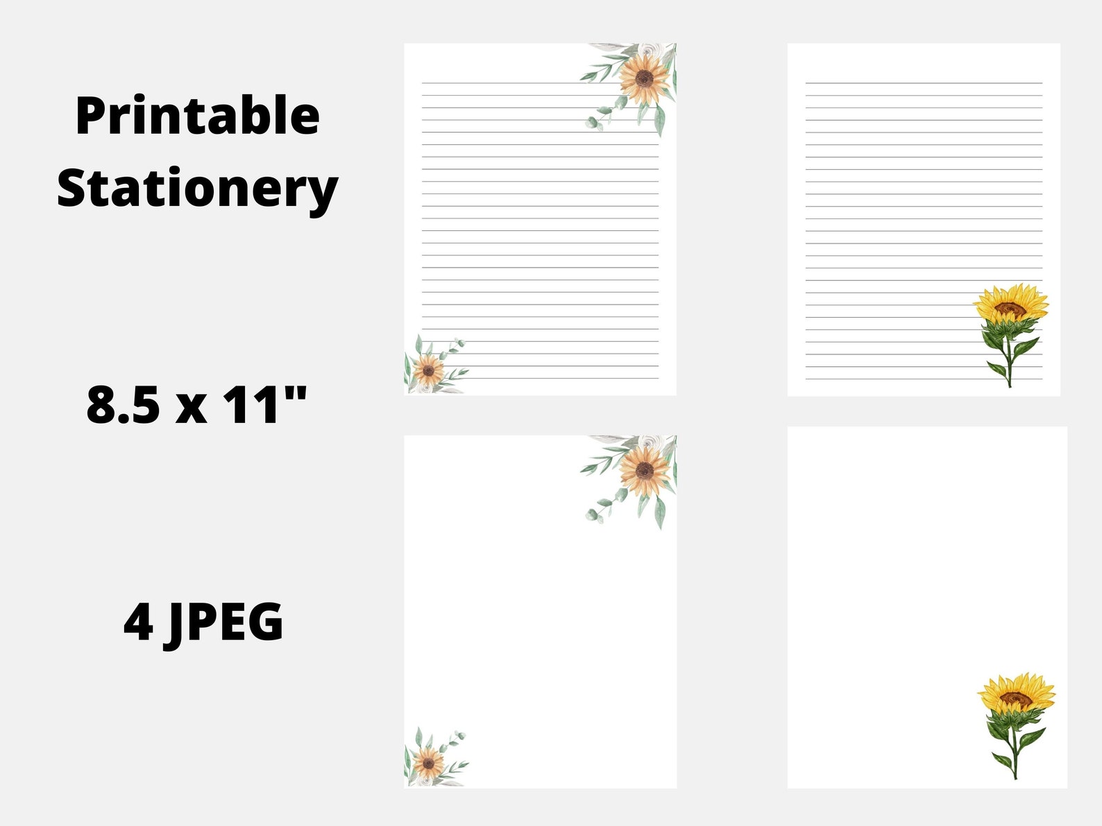 Sunflower Printable Letter Writing Paper, Digital Download, Printable ...