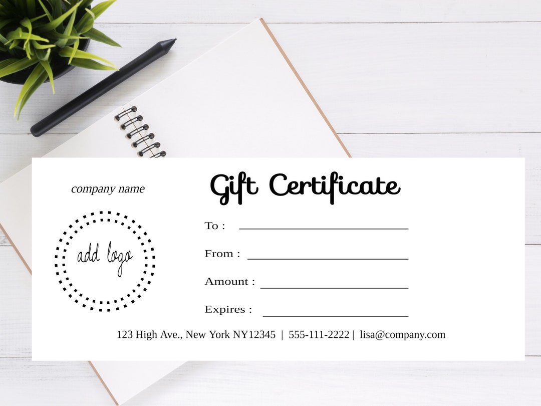 ADD LOGO, Minimalist, DIY Gift Certificate Template, Editable Gift ...