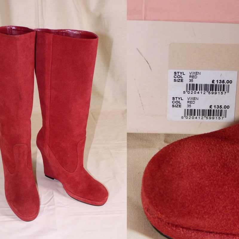 Red Wedge Heel Boots - Etsy UK