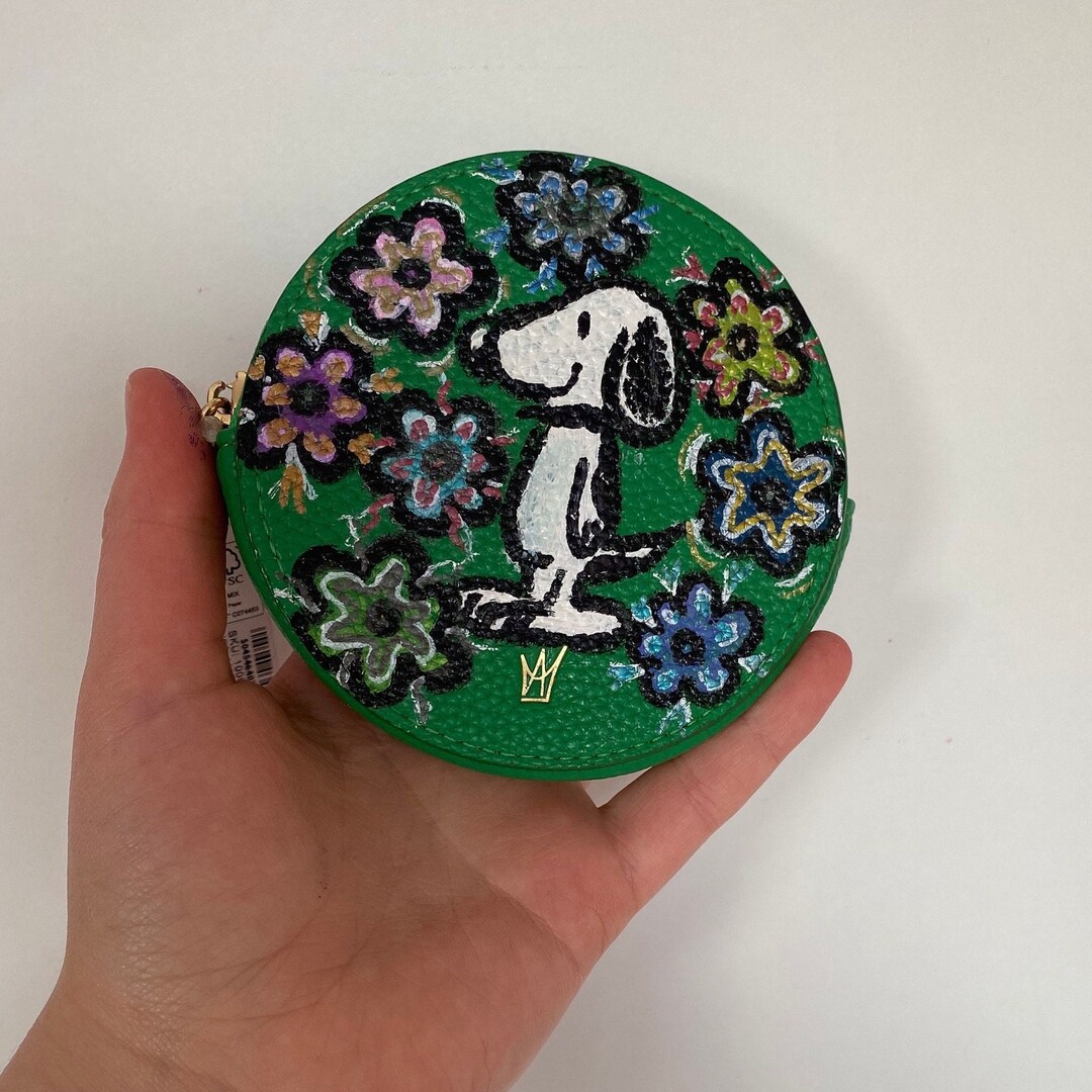 Snoopy Floral Painted Green Circle Purse - Etsy