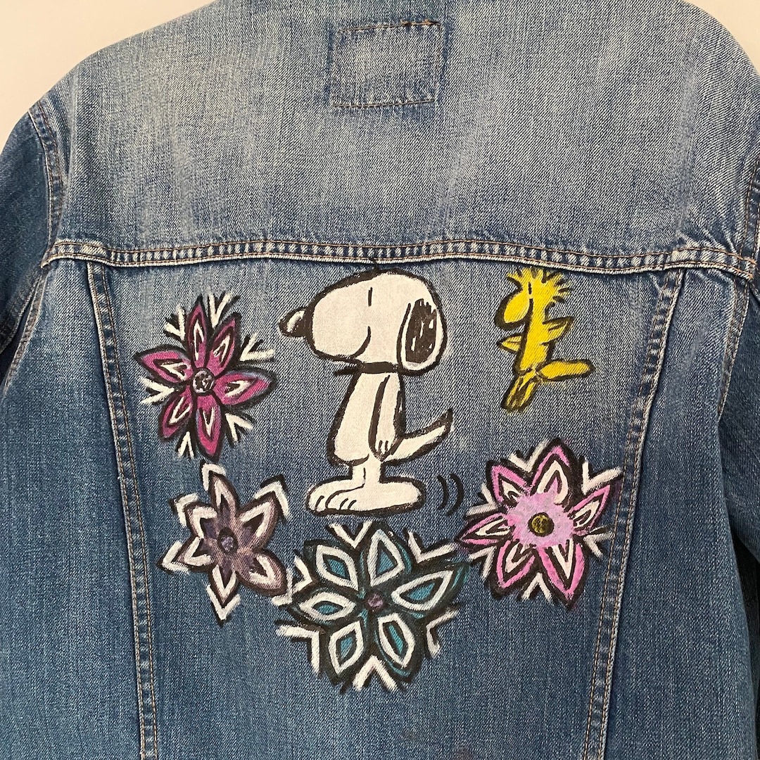 Hand Painted Snoopy Floral Denim Jacket - Etsy