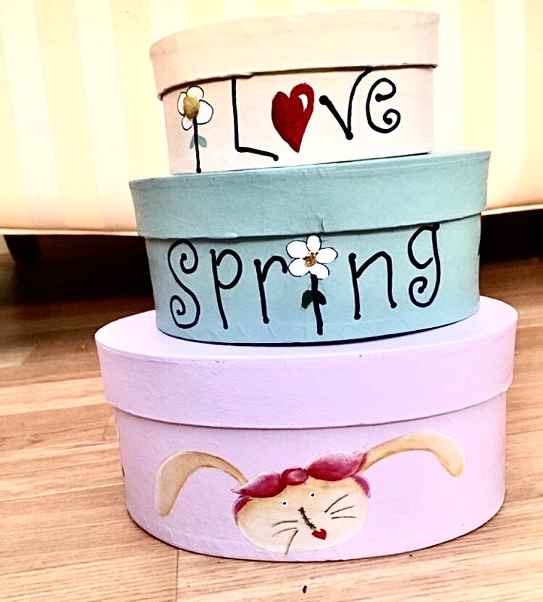 Handpainted Spring Stacking Box Set Decoration, Spring Decor, Easter ...
