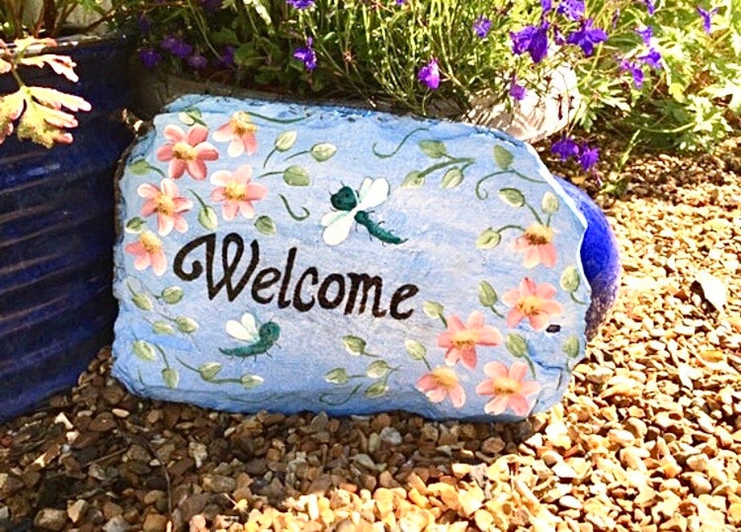 Handpainted Welcome Slate, Decorative Garden Slate, Slate Painting ...