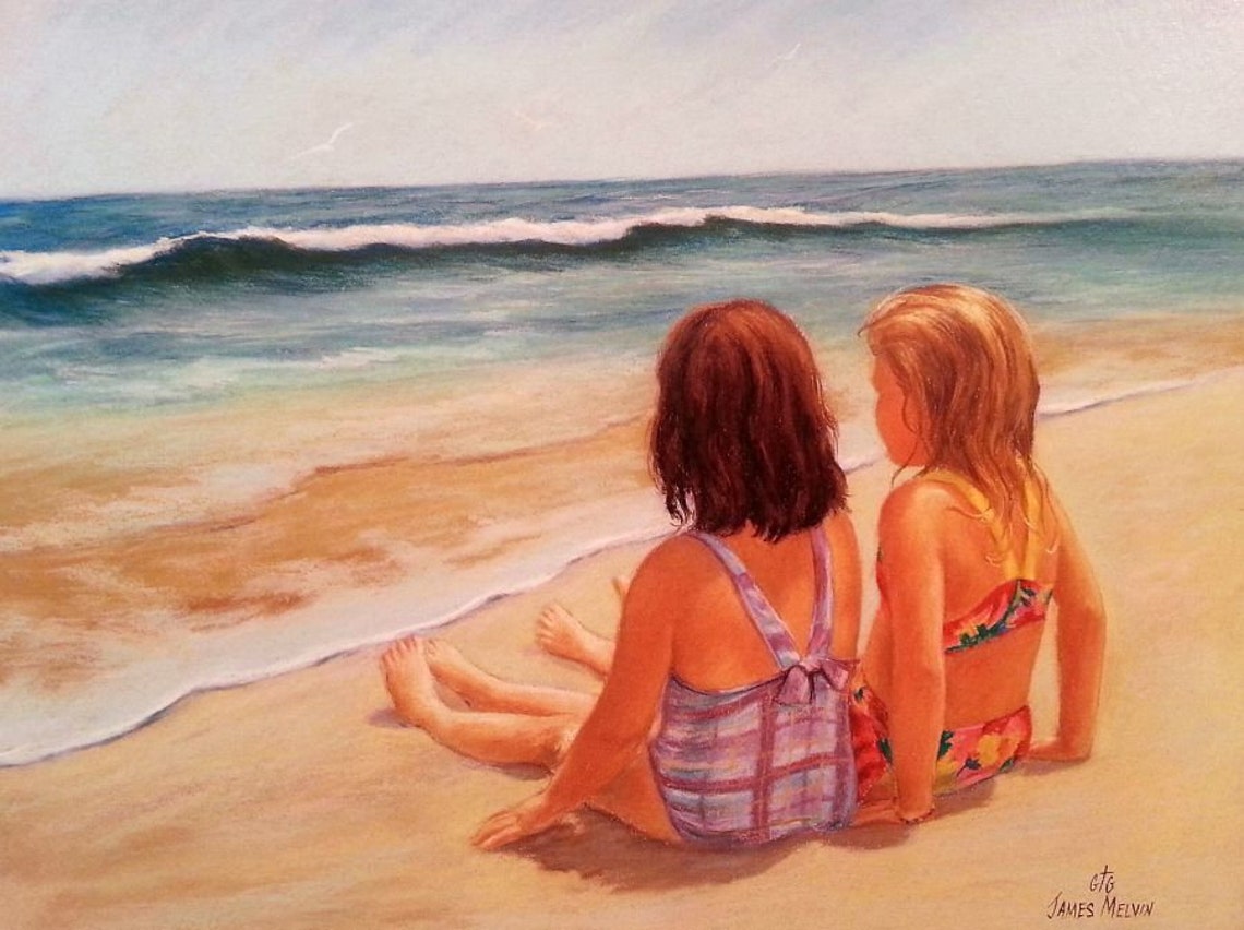 Beach Buddies, Girls Looking at Ocean Enjoying Friendship. - Etsy