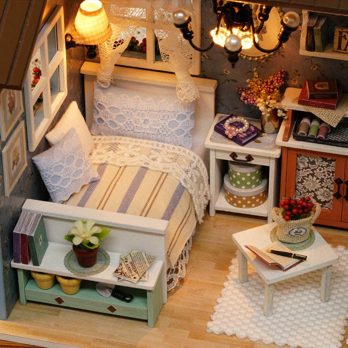 Forest Times Dollhouse Miniature With Furniture Diy Dollhouse Etsy