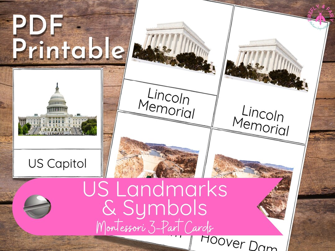 US Landmarks & Symbols Montessori Nomenclature 3-part Cards Social ...