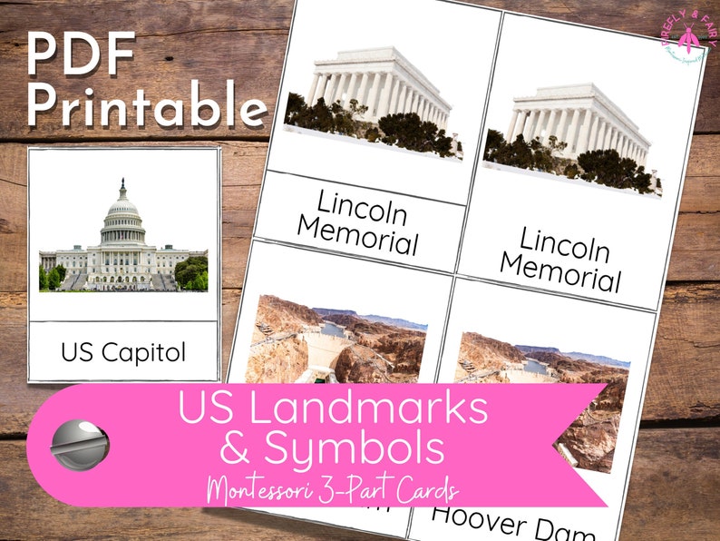US Landmarks & Symbols Montessori Nomenclature 3-part Cards Social ...