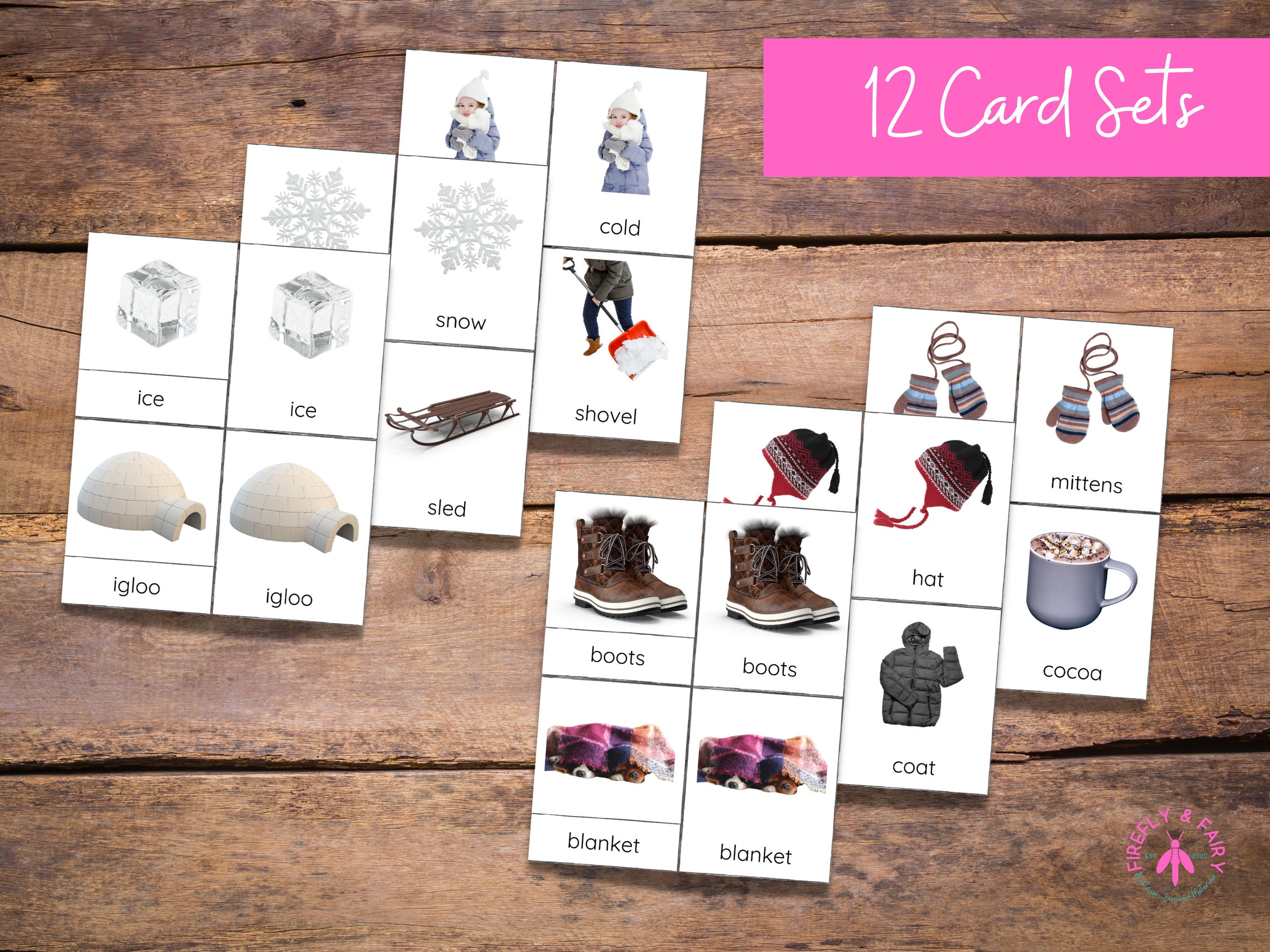 Winter Words Montessori 3-part Cards for Vocabulary Spelling Flashcard ...