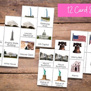 US Landmarks & Symbols Montessori Nomenclature 3-part Cards Social ...