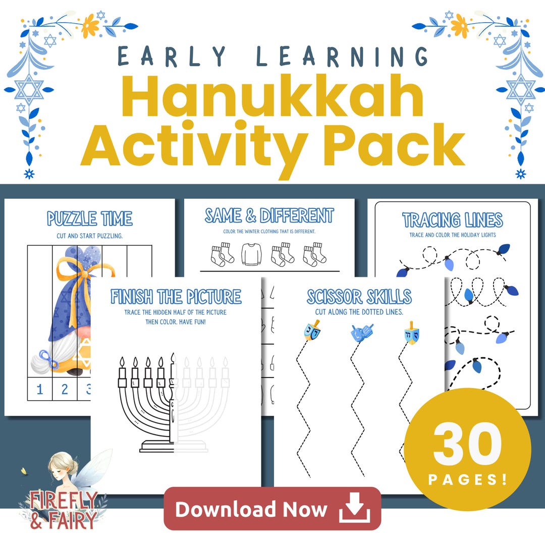 Hanukkah Preschool Scissor Skills & Activity Pack | Fine Motor Activity ...