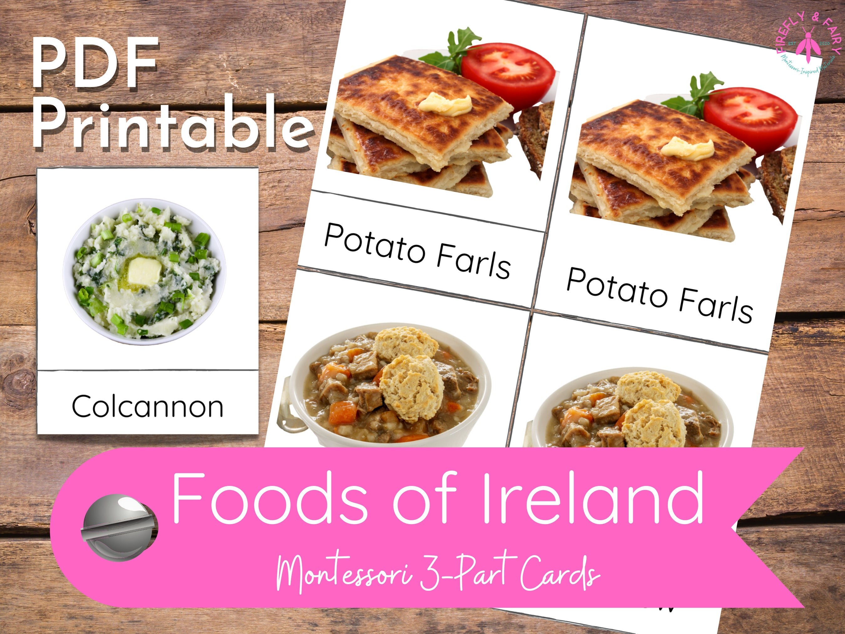 Foods of Ireland Montessori 3-part Cards Vocabulary Flashcard Activity ...