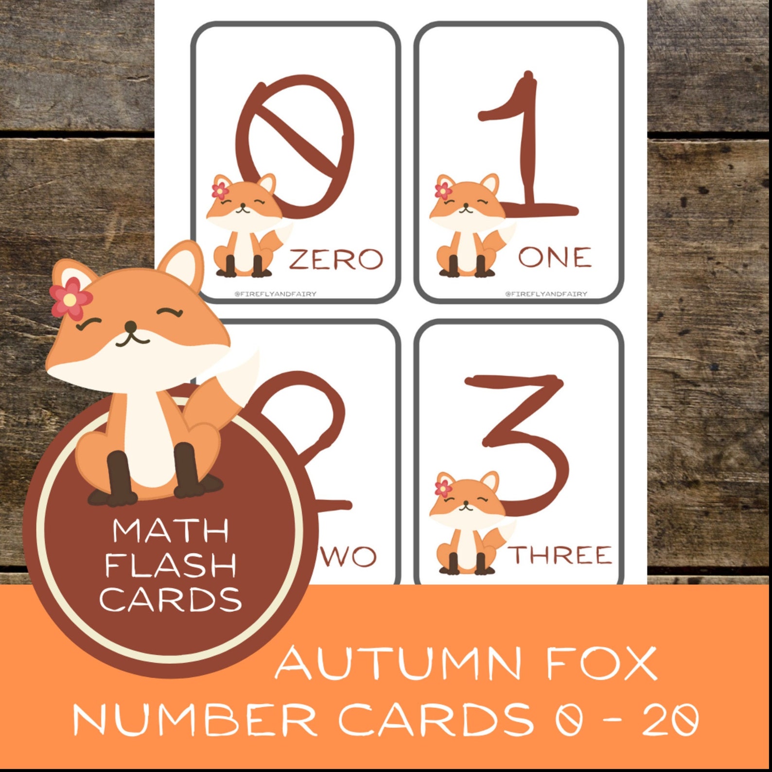 Autumn Fox Themed Math FLASH CARDS 0-20 / Numbers & Number Words ...