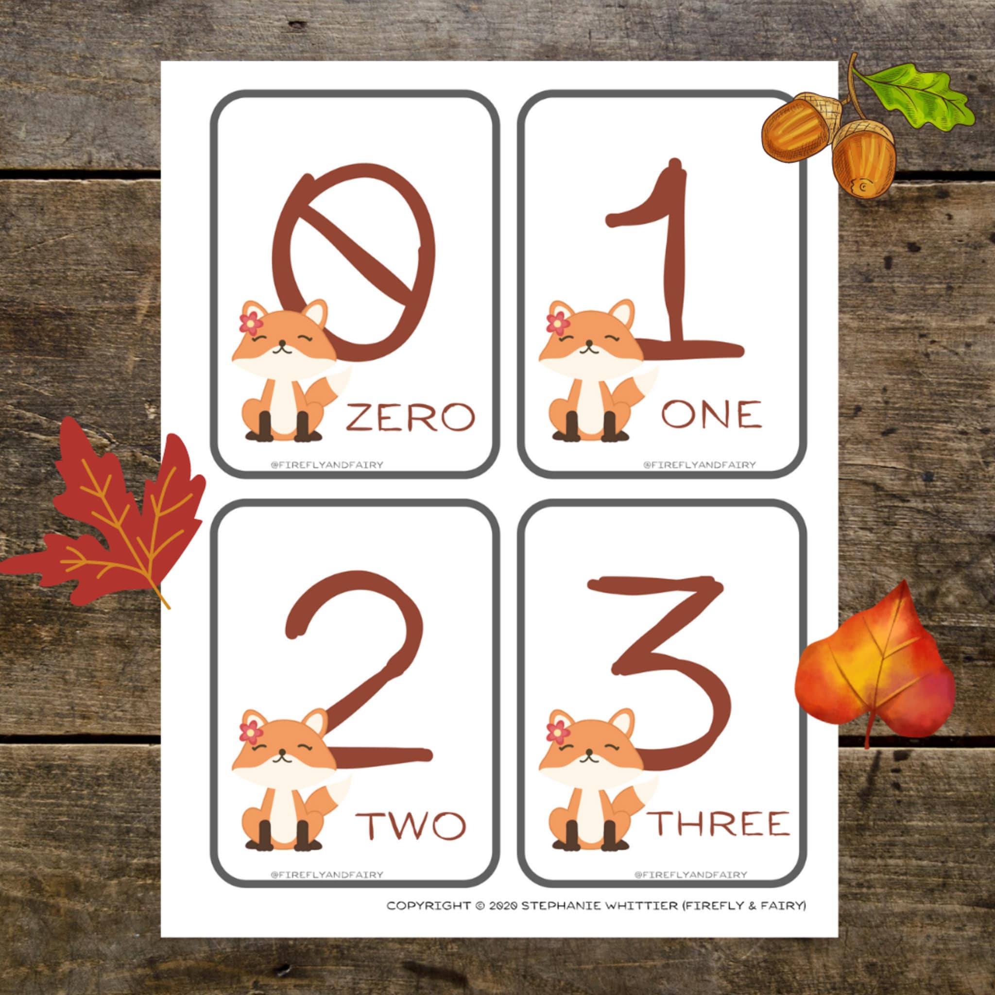 Autumn Fox Themed Math FLASH CARDS 0-20 / Numbers & Number Words ...