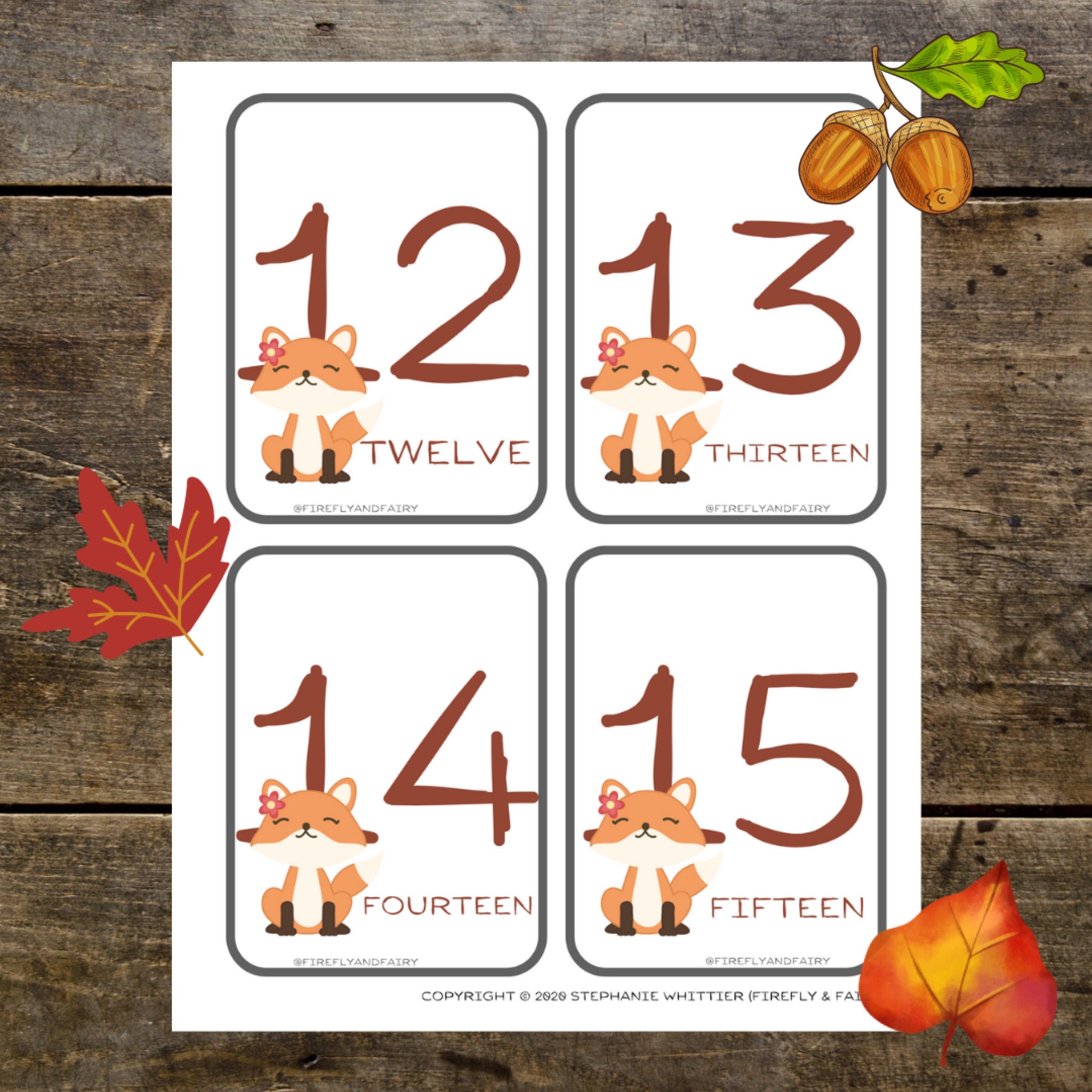 Autumn Fox Themed Math FLASH CARDS 0-20 / Numbers & Number Words ...