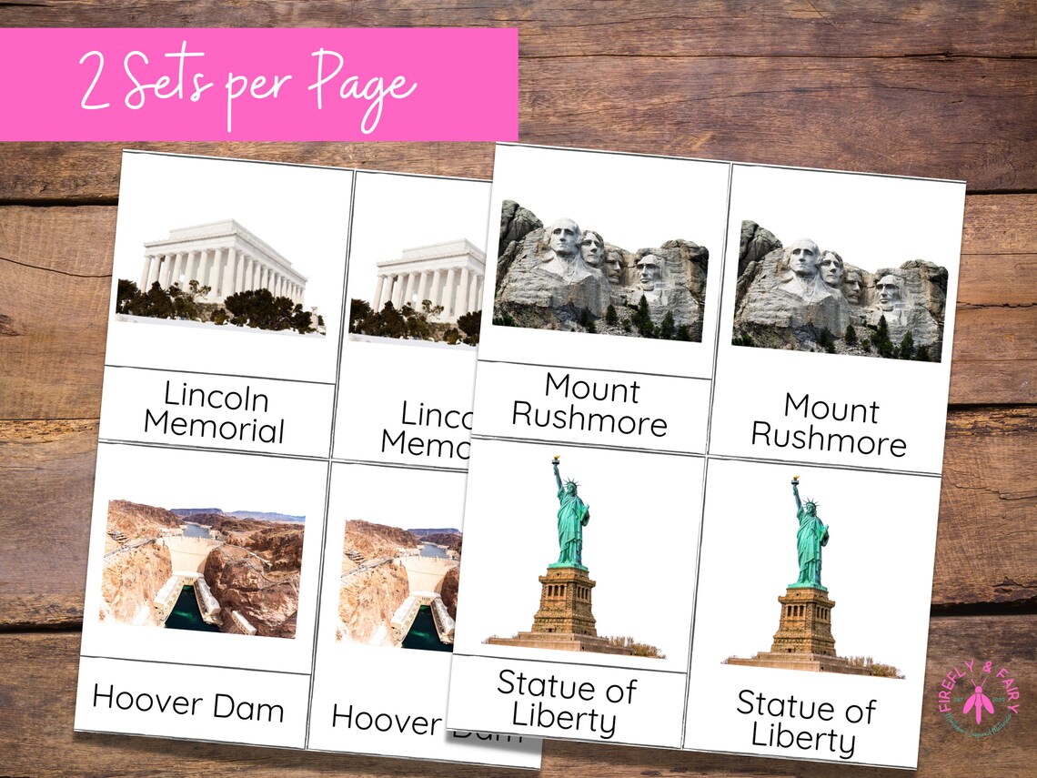 US Landmarks & Symbols Montessori Nomenclature 3-part Cards Social ...