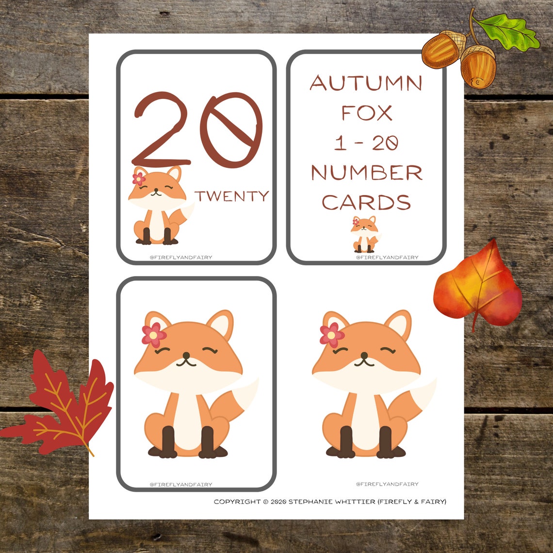 Autumn Fox Themed Math FLASH CARDS 0-20 / Numbers & Number Words ...