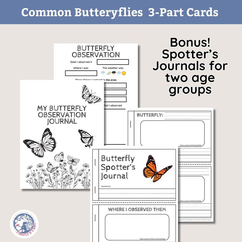 Backyard Butterfly Flash Card Set, Montessori 3-part Cards, Nature ...