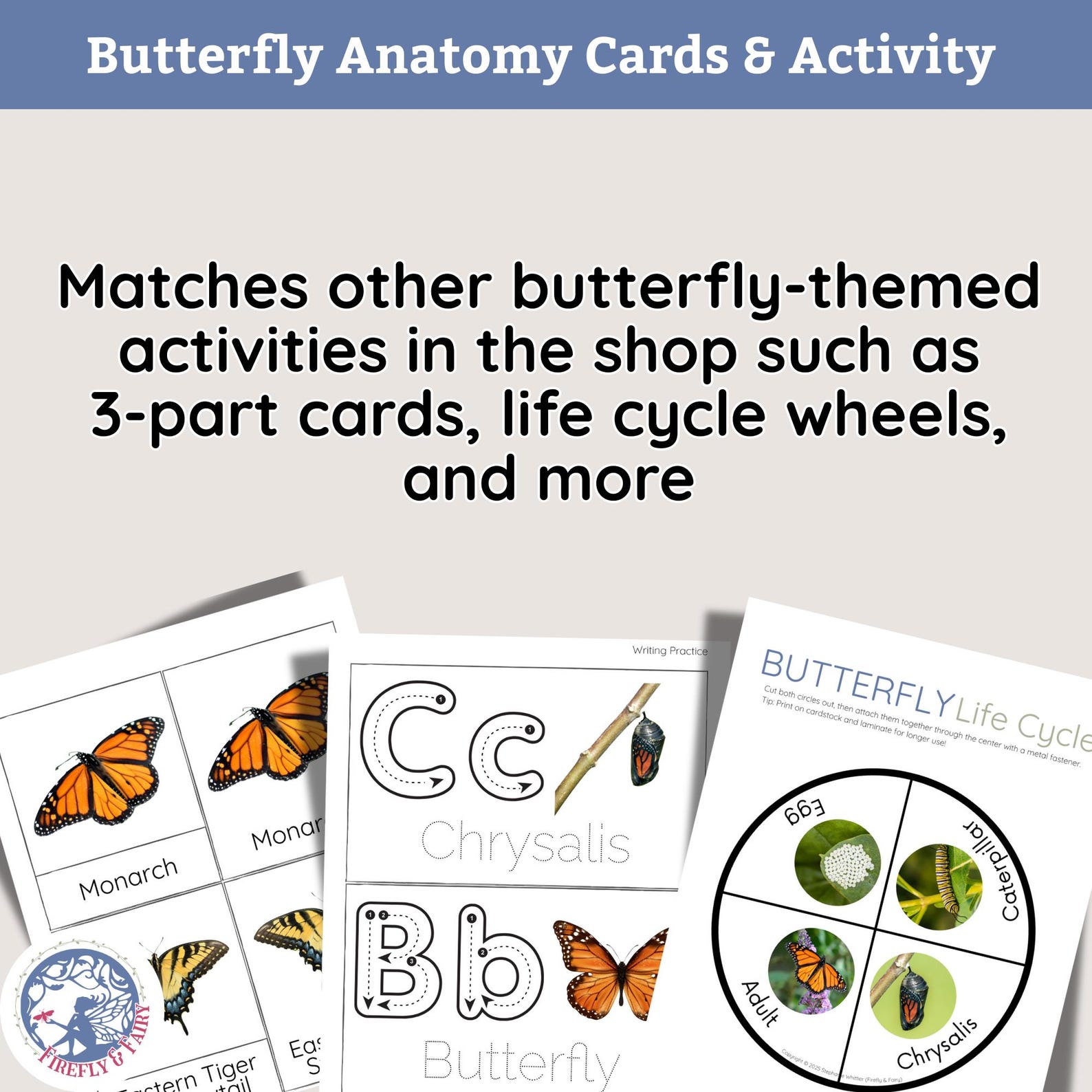 Backyard Butterfly Flash Card Set, Montessori 3-part Cards, Nature ...