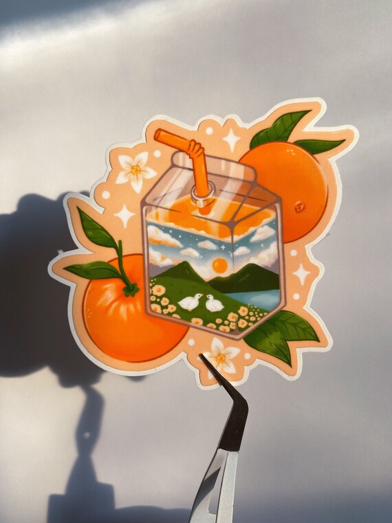 Whimsical Orange Juice Sticker - Etsy