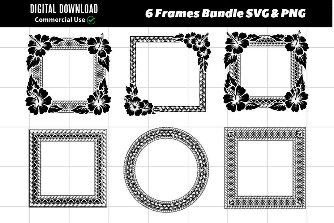 Polynesian Tribal Frame SVG & PNG Bundle | Hibiscus Flower Frames ...