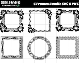 Polynesian Tribal Frame SVG & PNG Bundle | Hibiscus Flower Frames ...