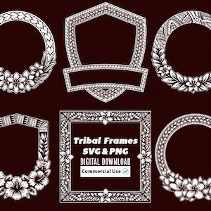 Polynesian Tribal Frame SVG & PNG Bundle | Plumeria and Hibiscus Flower ...