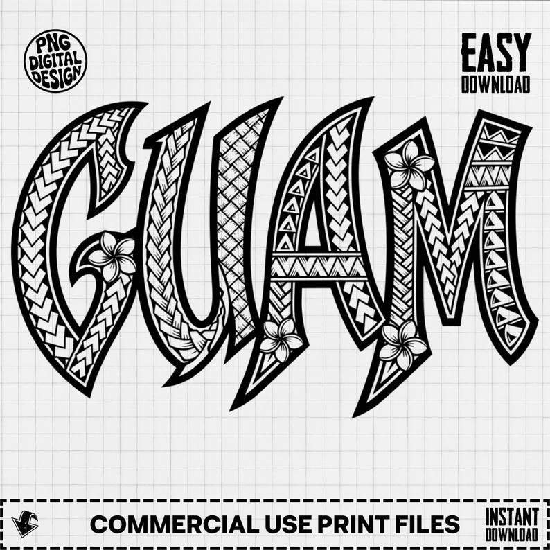 Guam Tribal Design Digital, Guam SVG, Tribal Patterns and Flowers ...