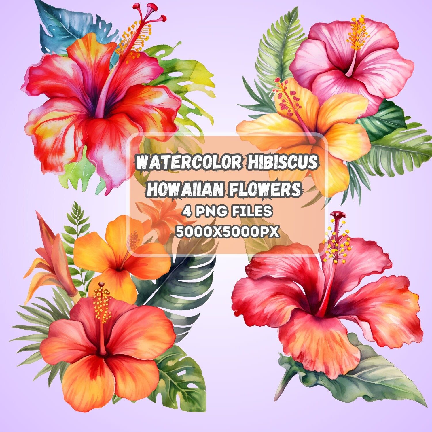 Hawaiian Flower Watercolor Clipart Hibiscus Watercolor - Etsy