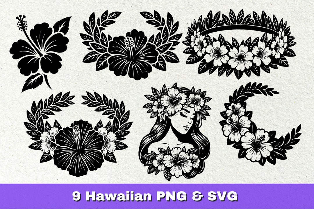 Hawaiian Hibiscus Flowers SVG and PNG Clip Art Graphics Bundle - Hawaii ...
