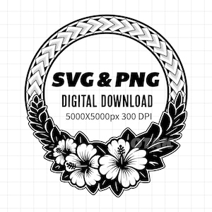 Polynesian Tribal Frame SVG & PNG Bundle | Plumeria and Hibiscus Flower ...