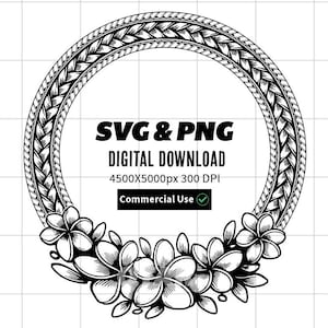 Polynesian Tribal Frame SVG & PNG Bundle | Plumeria and Hibiscus Flower ...