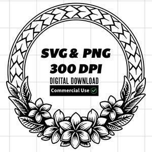 Polynesian Tribal Frame SVG & PNG Bundle | Plumeria and Hibiscus Flower ...
