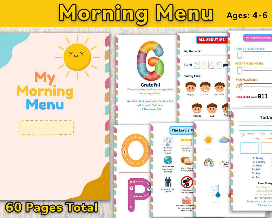 Morning Menu, Homeschool Morning Menu, Kindergarten and Preschool ...