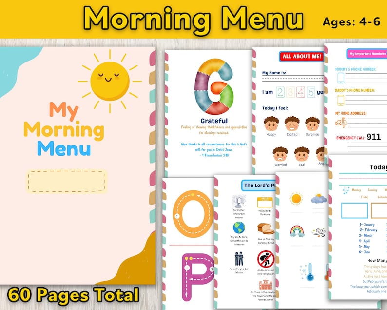 Morning Menu Homeschool Morning Menu Kindergarten and - Etsy